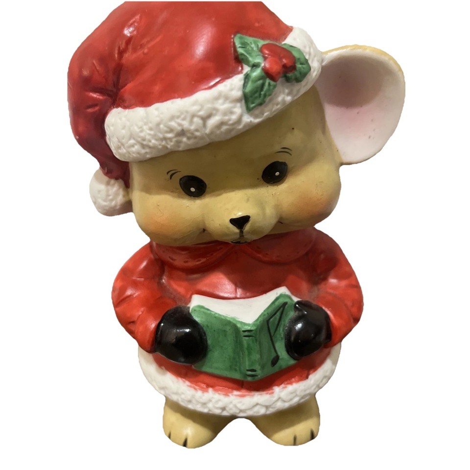 Vtg 1989 Artmark Christmas Mouse Figurine Santa Hat Candy Cane Ceramic ...