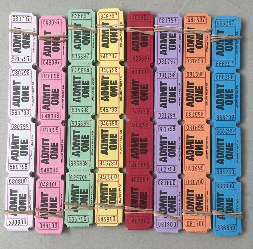 Admit One Raffle Tickets Package of 500 Single Stub Carnival 1/4 Roll ...