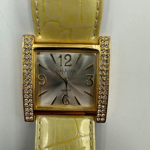 Joan Rivers Watch Women Gold Tone Crystal Bezel Yellow Leather Band New ...