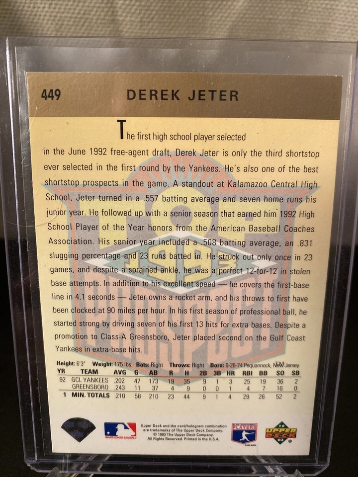 1993 Upper Deck Derek Jeter Top Prospect Rookie Card RC #449 Yankees | eBay