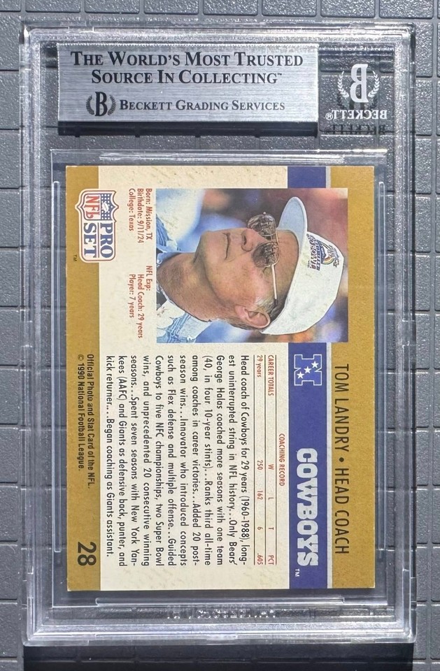 TOM LANDRY 1990 Pro Set #28 Autographed BAS Beckett Auth Dallas Cowboys ...