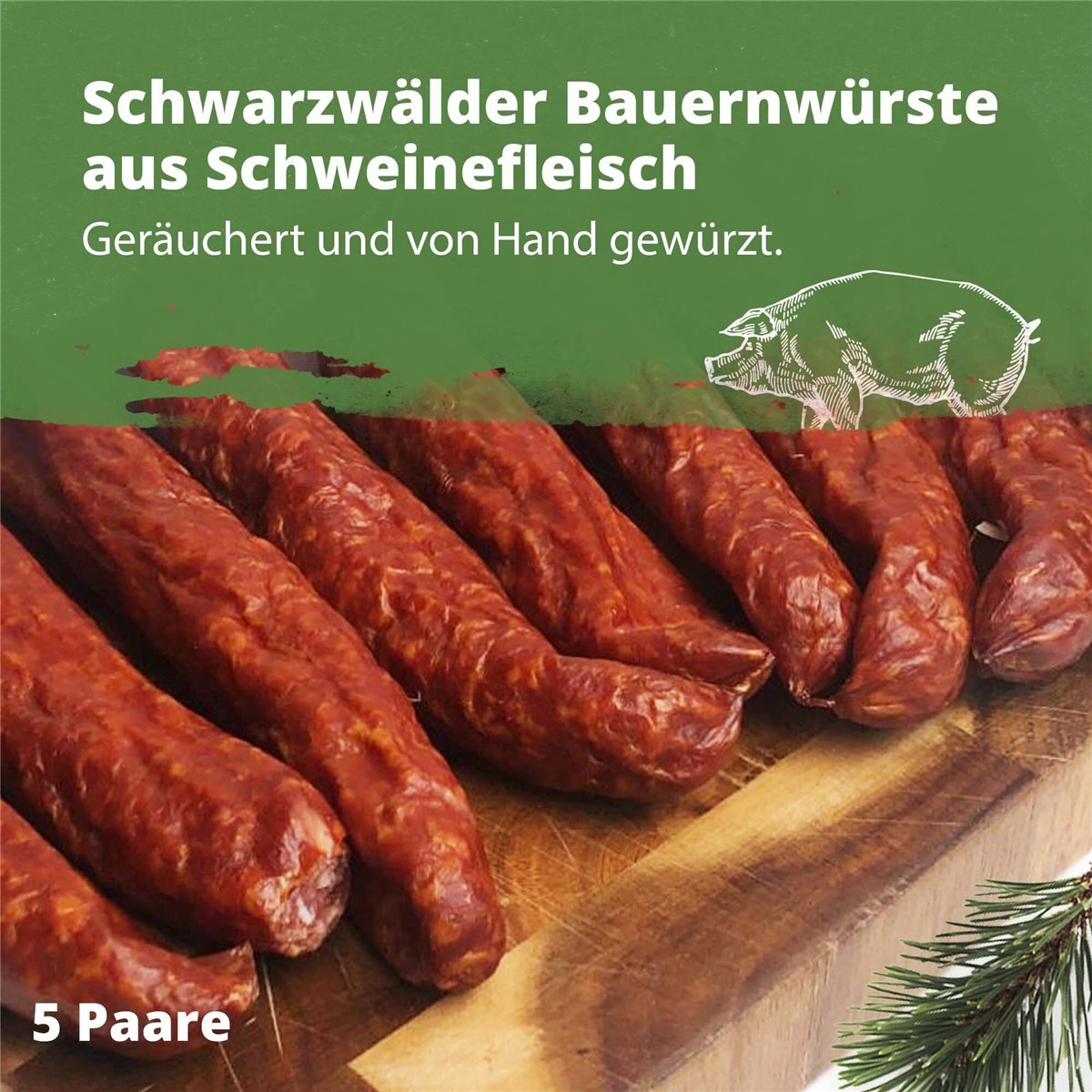 Bauernwürste 5 Paar Schwarzwälder Rohwurst Rauchwurst Wandern Proviant ...