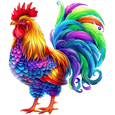Rainbow Rooster Sticker 4" Beautiful Colorful Vivid Bright Summer ...