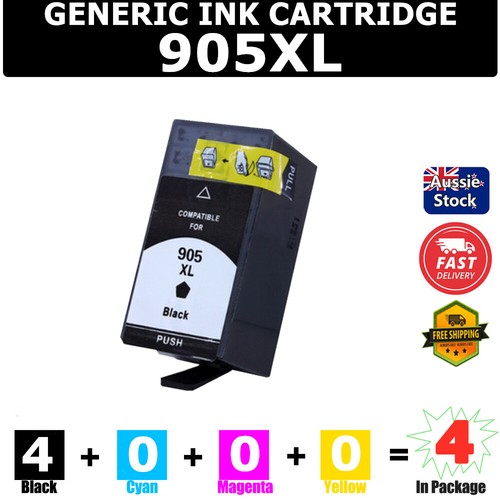 4X Generic 905XL HP905 BLACK Ink Cartridge For HP Officejet 6950 6956 ...
