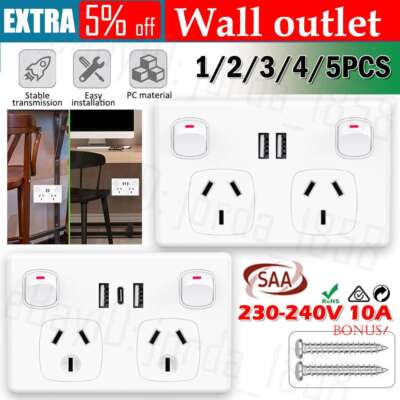 FAST Charge 10A Dual USB Type-C Double Power Point GPO Wall outlet ...