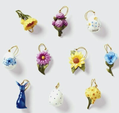 LENOX EASTER FLOWERS -- 10 miniature Tree mini Ornaments set -- -- NEW ...
