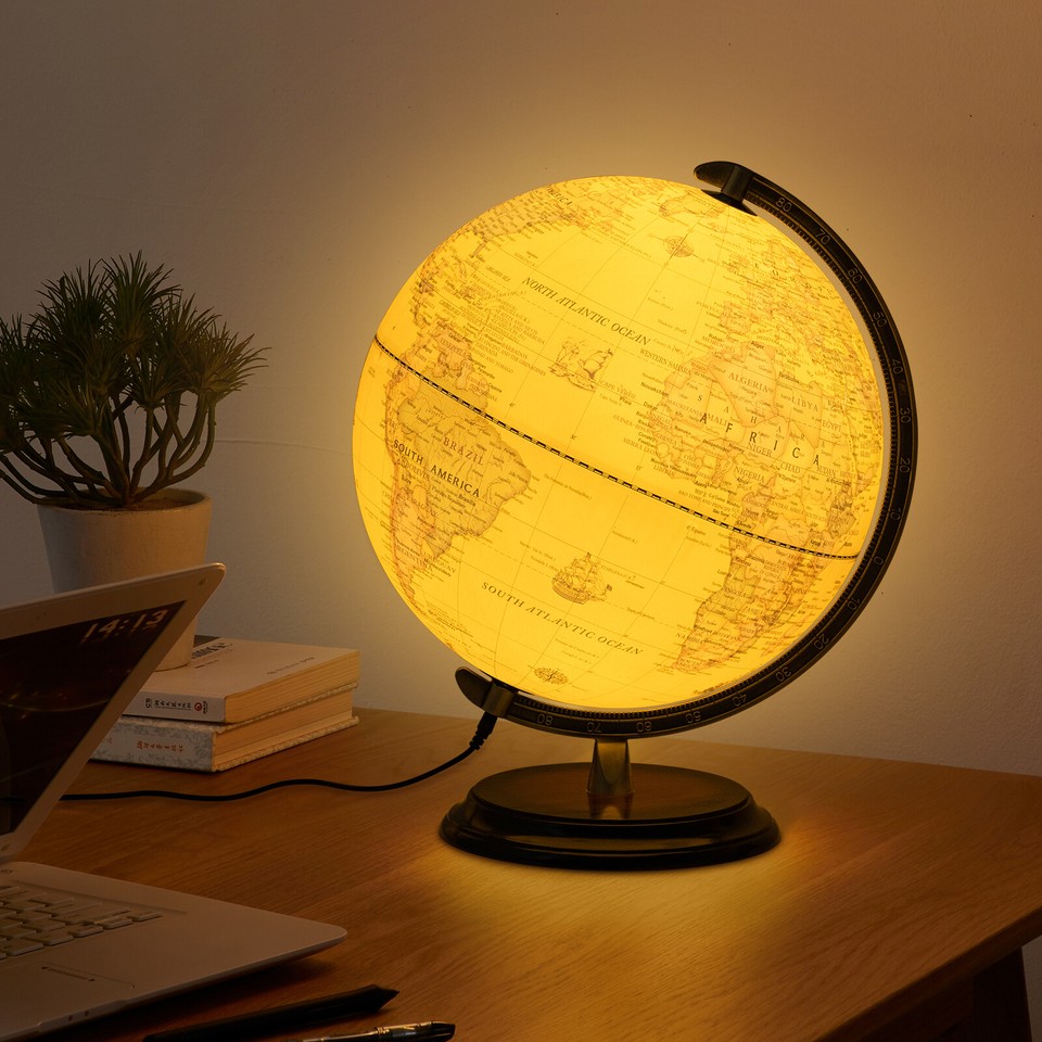12'' Illuminated LED World Globe 720° Rotating Education Cartography ...