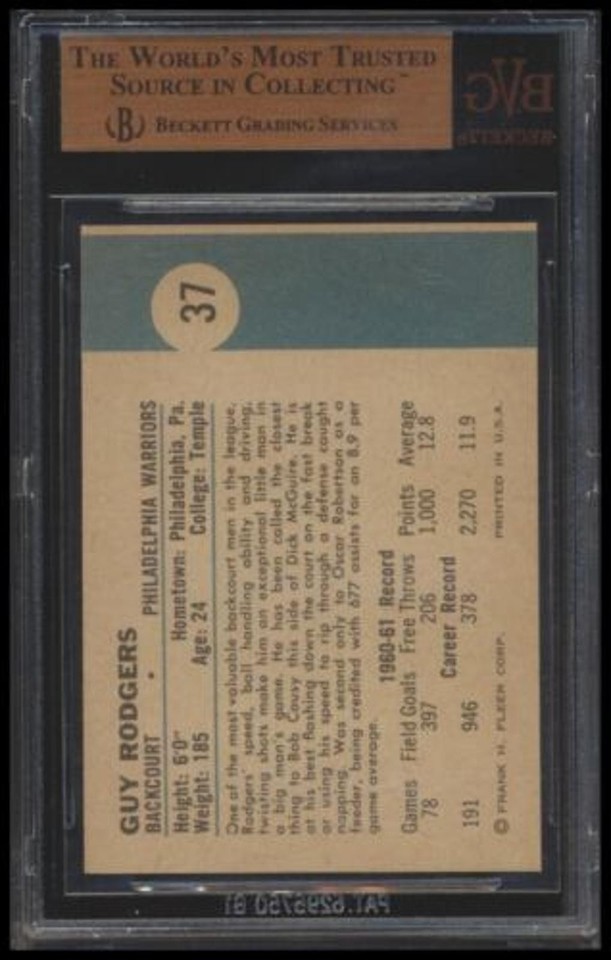 1961 Fleer Guy Rodgers #37 BVG 8 | eBay