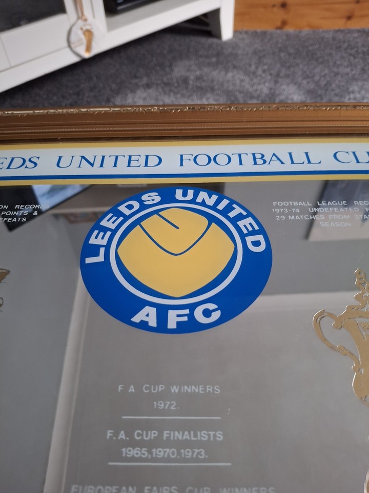 VINTAGE ICONIC Leeds United Commemorative Mirror Trophies SMILEY BADGE ...