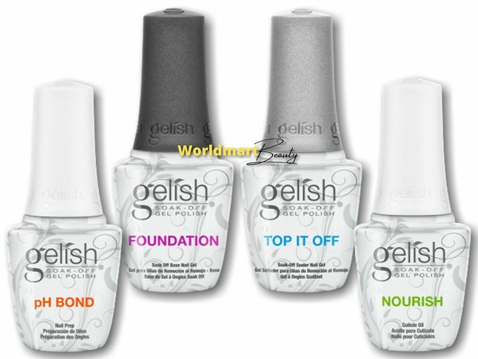 Gelish Gel Nail Polish 0.5fl.oz Foundation Base, Top Coat, pH Bond, Oil ...