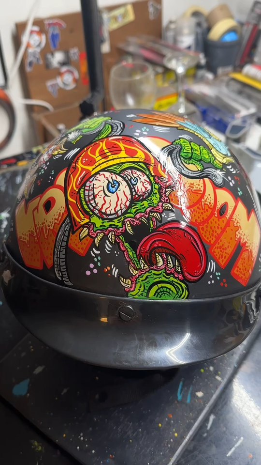 Custom Painted Motorcycle Helmet Weirdo Flying Eyeball Skull Wing Wheel ...