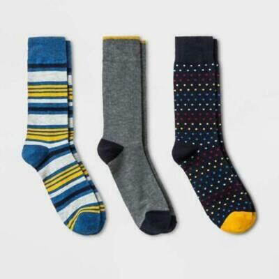 Goodfellow Mens Socks 7-12 Crew Dress 3 Pk Polka Dots Stripes Solid ...