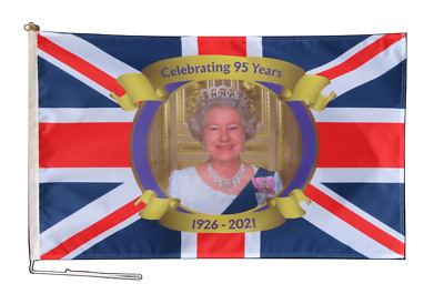 Queen Elizabeth 95th Birthday Photo Flag With Rope & Toggle - Various ...