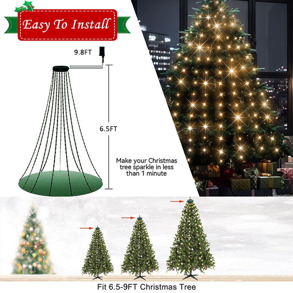 200LED Christmas Tree Waterfall String Lights Outdoor Indoor Xmas ...