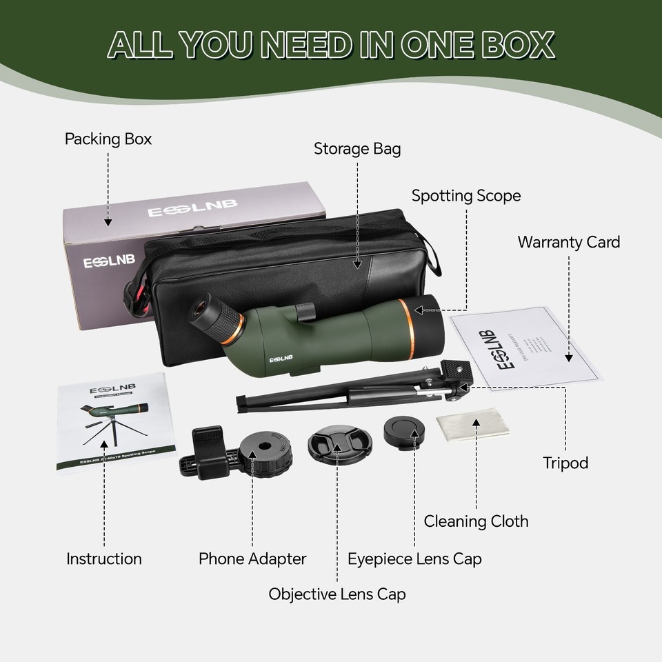 20-60X HD Spotting Scope 70mm FMC Lens BAK4 Prism Wide FOV Bird ...