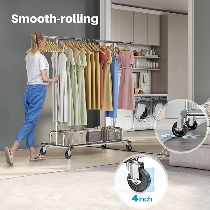 Heavy Duty Clothes Rack Rolling Clothing Rack with Shelves Load 620 LBS ...