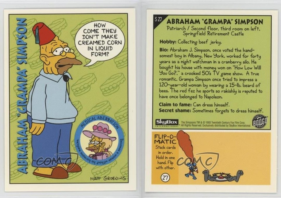1993 SkyBox Bongo Comics Simpsons Abraham Grampa Simpson #S27 | eBay