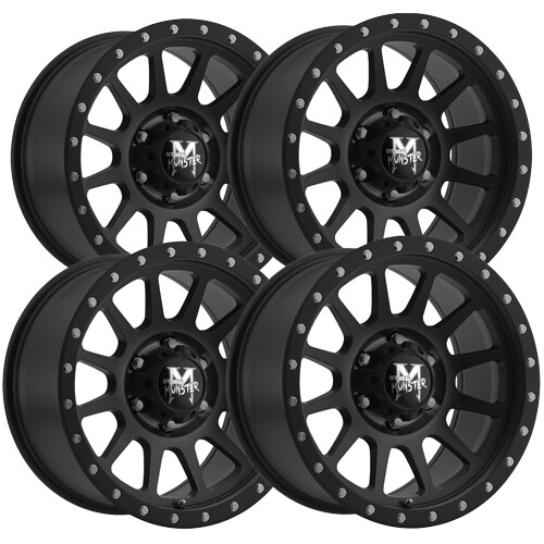 (Set of 4) Off-Road Monster M10 17x9 6x5.5" +0mm Flat Black Wheels Rims ...