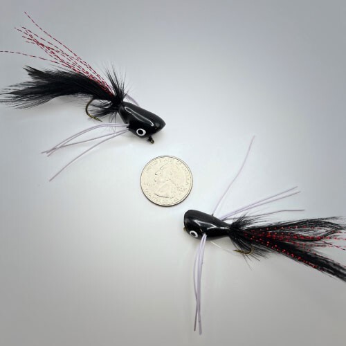 Old School Bass Popper - Set of 2, Size #10 Black Red White Fly Fishing ...
