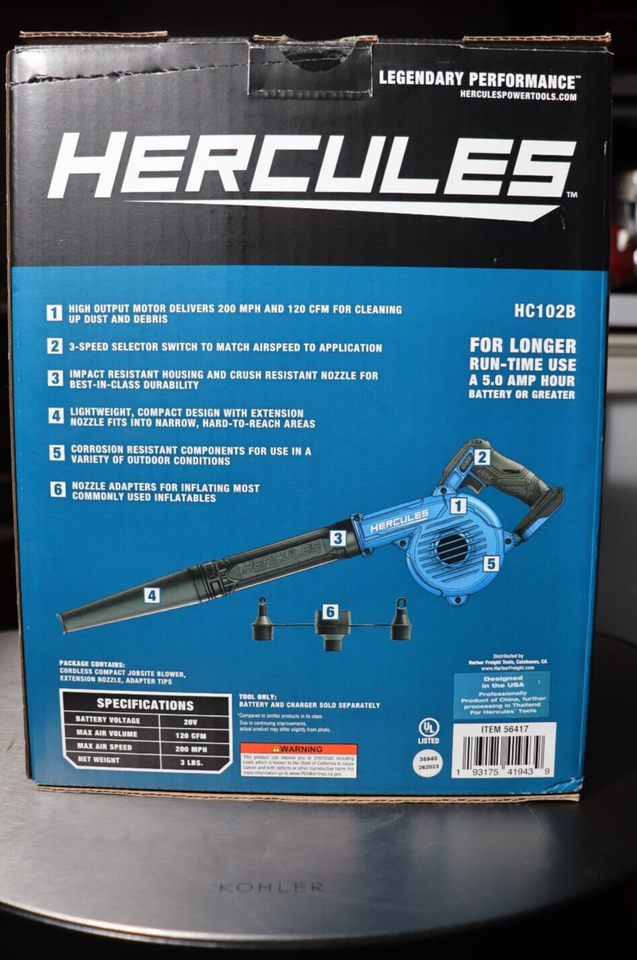 Hercules-20V Cordless Compact Jobsite Blower - 200 MPH Jet Air Flow ...