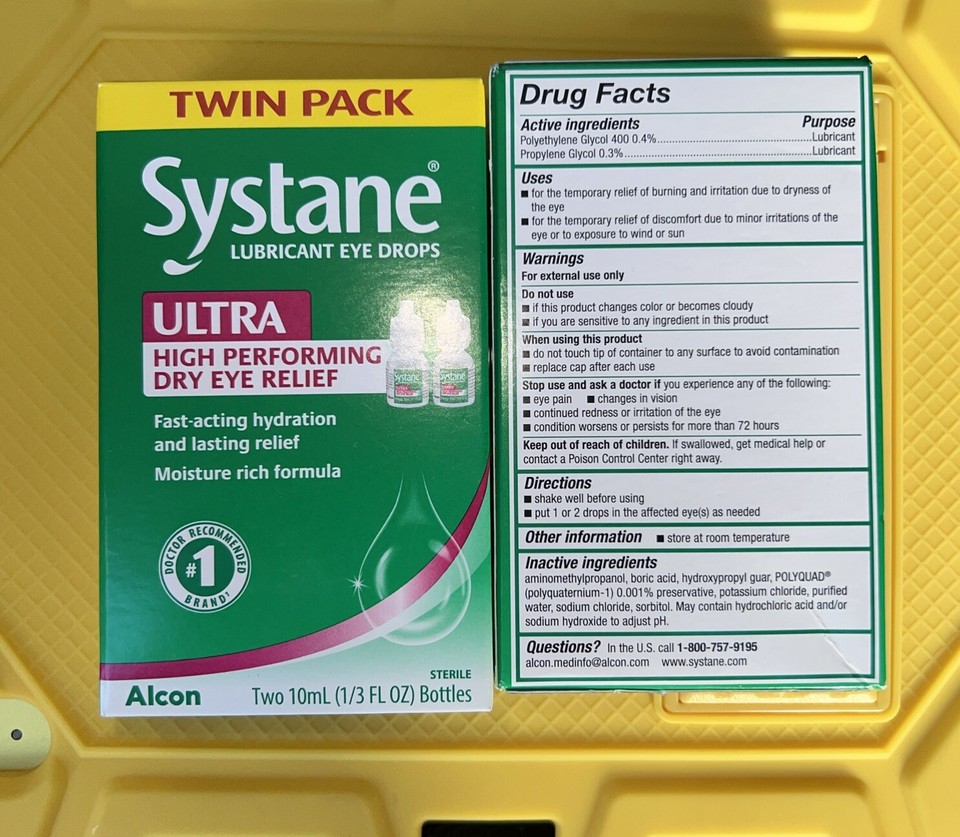 (2)~ SYSTANE ULTRA Lubricant Eye Drops, Twin Pack, 10-mL Each EXP, 08/ ...