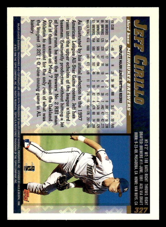 1998 Topps Baseball #327 Jeff Cirillo Milwaukee Brewers | eBay