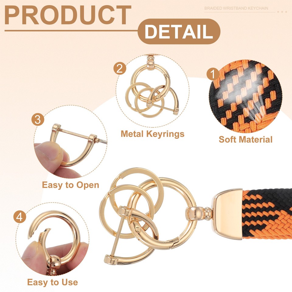 Wrist Lanyard Keychain, Stretchy Strap Key Chain for Women, Orange ...