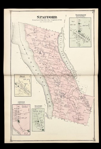 1874 HAND COLORED Street Map of SPAFFORD NEW YORK Onondaga County ...