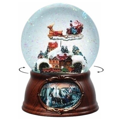 SANTA TAKES FLIGHT MUSICAL AND ANIMATED SNOW GLOBE WITH ROTATING TRAIN ...