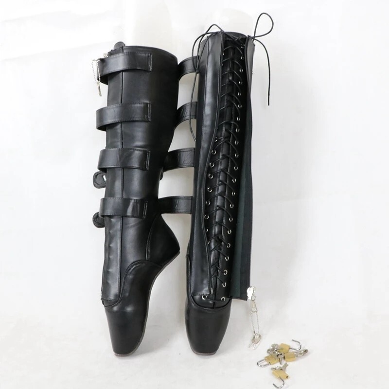 Black 8 Locks Pointed Toes Ballet Boots Heelless Heels Stiletto ...