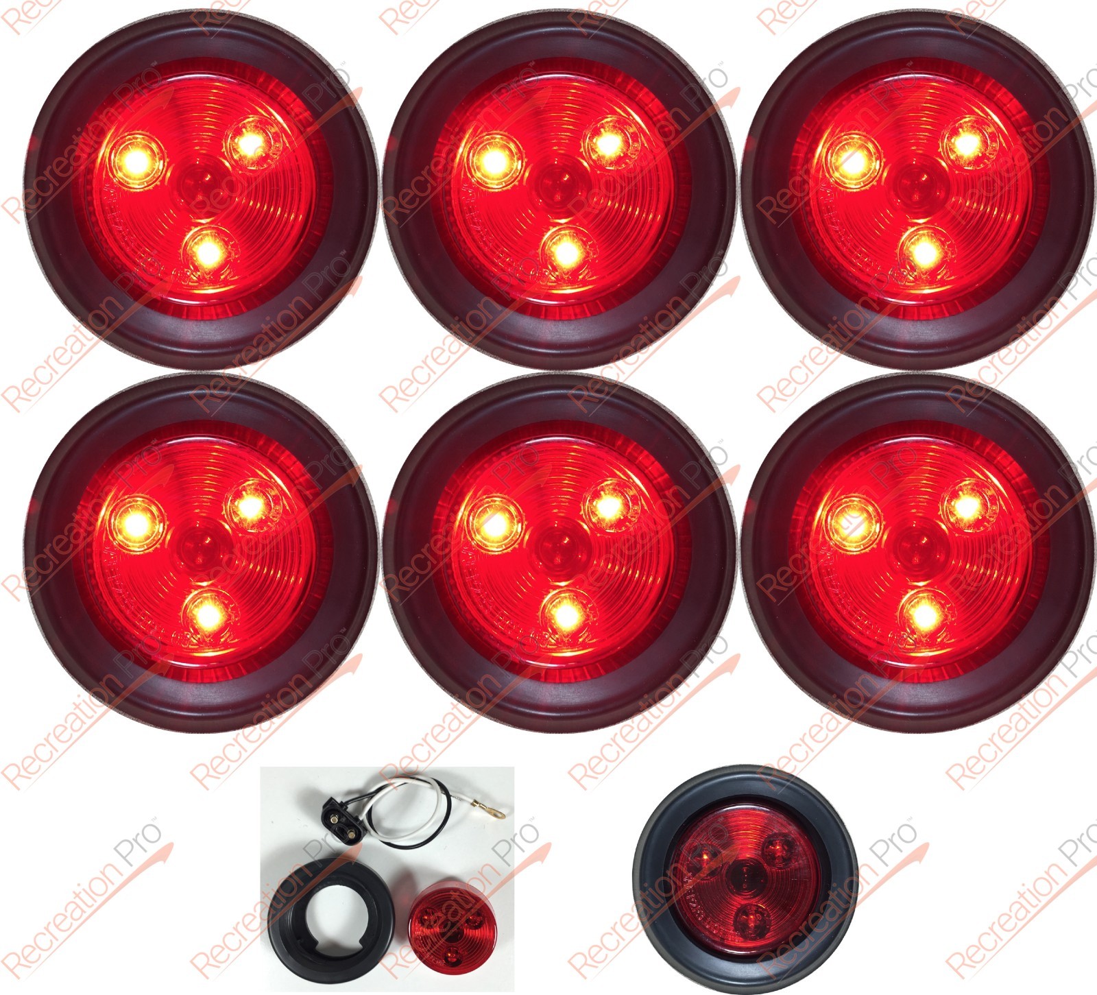 2” Red LED Round Reverse Trailer Light DOT Semi Truck Clearance Marker ...