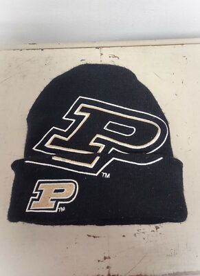 Purdue University Boilermakers Black Knit Acrylic Beanie Hat Cap OSFM ...