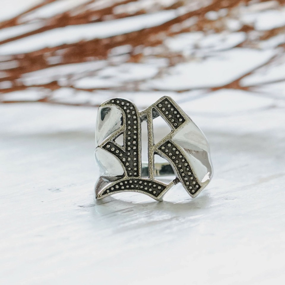 R letter old english ring men silver 925 biker handmade initials ...