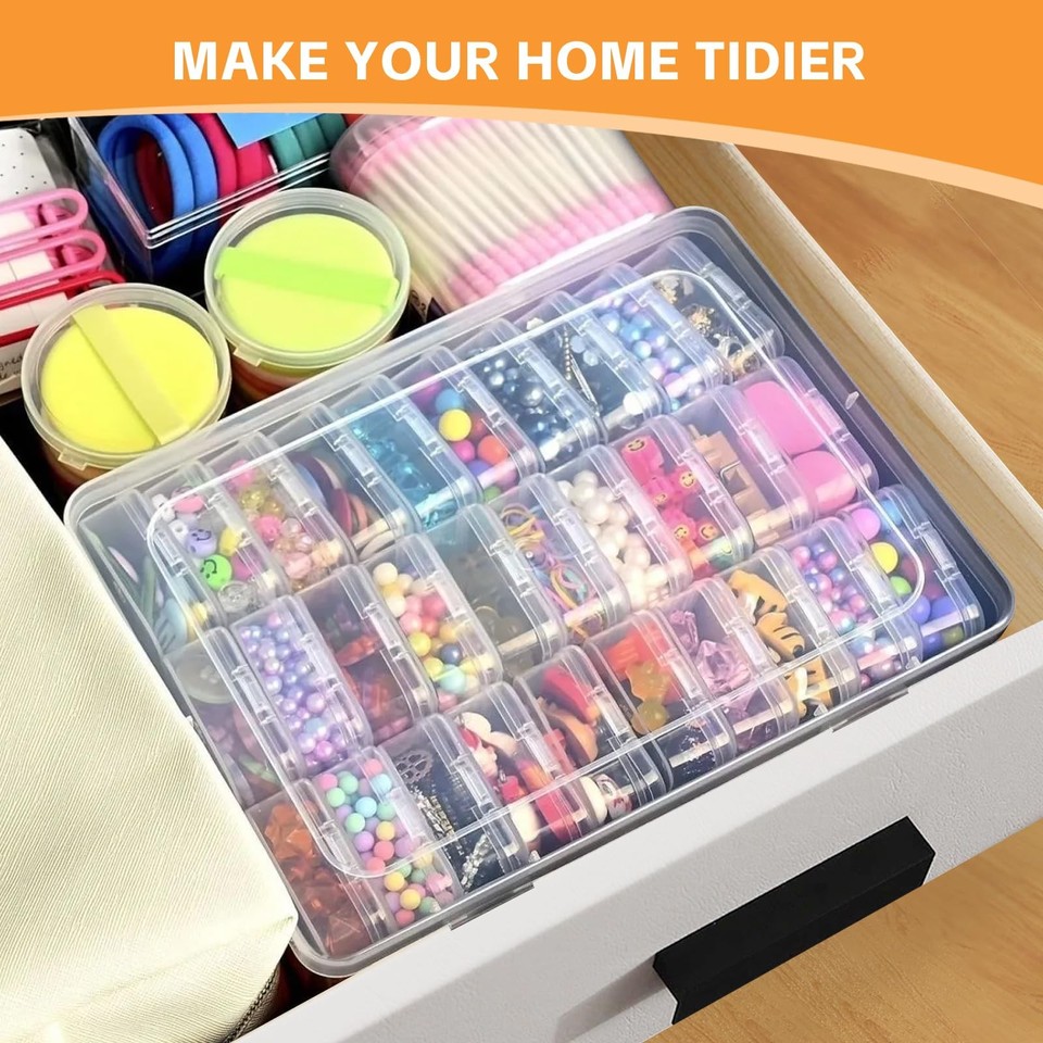 Bead Organizer Box 31 Mini Clear Storage Containers with Labels Craft ...