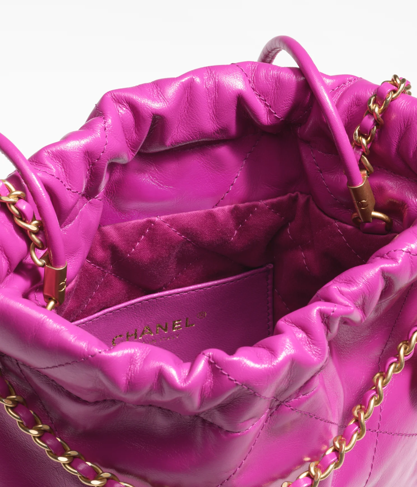 New Chanel 23B Mini 22 Bag Shiny Calfskin Gold Metal Purple Fuchsia ...