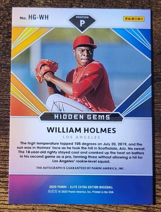 2020 Elite Extra Edition Hidden Gems Autograph William Holmes Angels ...