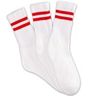 12 Pairs 1 Dozen Crew White Socks with 2 Red Stripes Classic Retro Old ...