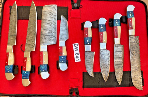 Hand forged Damascus Kitchen Sharp Cooking Cutlery Chef Knifes Set with ...