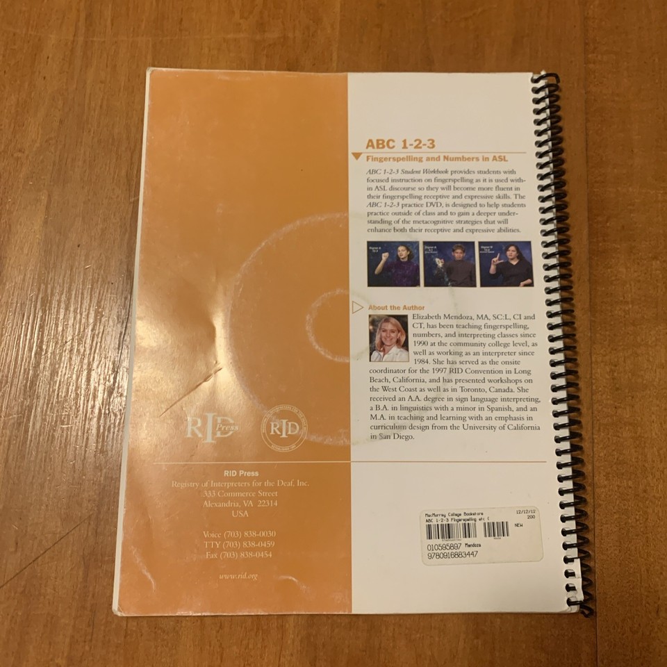 ABC-123 Fingerspelling and Numbering in ASL (Student Workbook) by ...