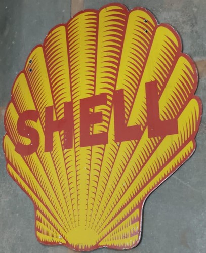 Vintage porcelain enamel shell gasoline 30 inch double sided sign board ...