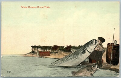 EXAGGERATED FISHING ANTIQUE 1913 POSTCARD | eBay