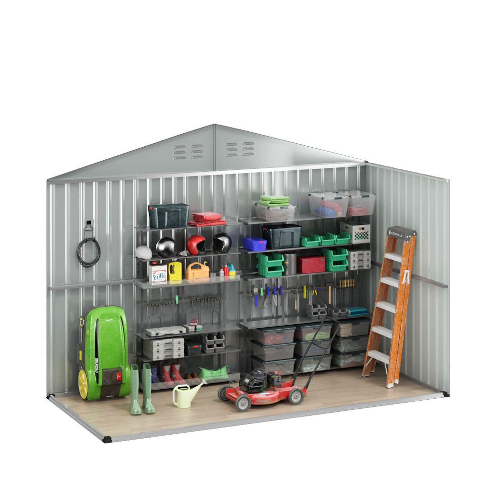HOGYME 9'x4' Outdoor Storage Shed Metal Garden Tool Shed Lockable for ...