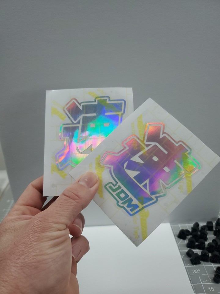 2 DECALS JDM IN JAPANESE WHITE RAINBOW HOLOGRAPHIC FOR WINDOWS CARS | eBay