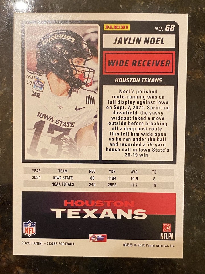 JAYLIN NOEL 2025 Score Football Rookie 🔥📈 Texans | eBay