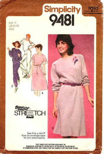 Simplicity 9481 Vintage 1980 Sweatshirt Dress Pants Sewing Pattern Uncut 6 8 10 | eBay