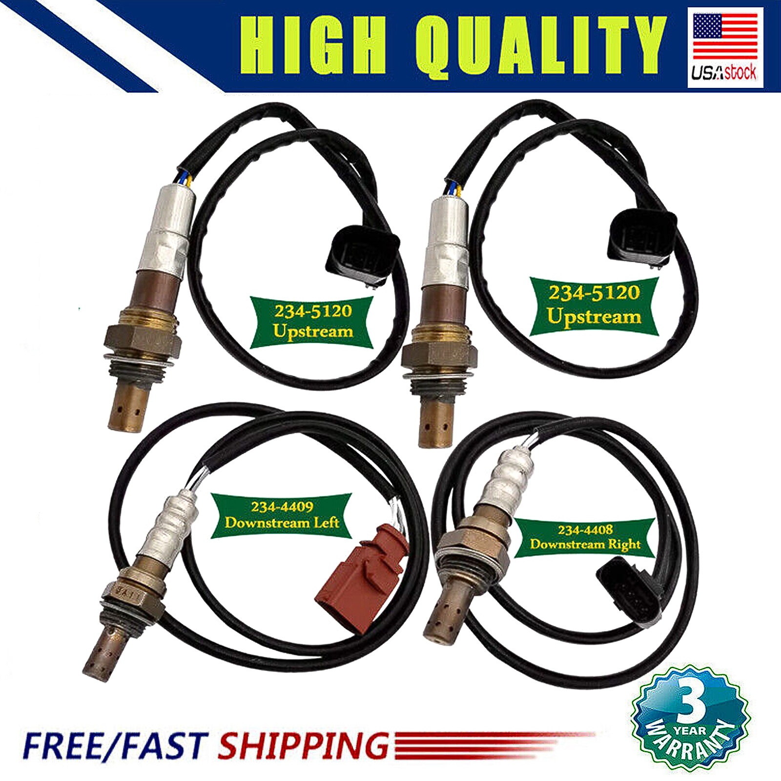 4pcs Up+Down Oxygen Sensor For 06E906265D Audi A6 A4 3.2L V6 2005-2009 ...