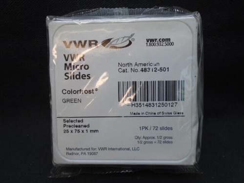 VWR Precleaned Colorfrost Micro Slides Green 25 x 75 x 1mm 48312-501 72 ...