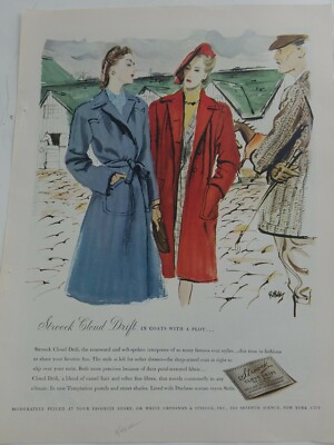 1942 womens Stroock Cloud Drift wool coat Rene Willaumez fashion art ad ...