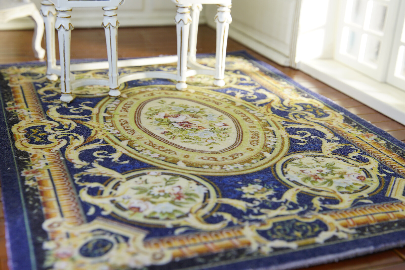 French Beautiful Navy Blue Victorian Roses Floral Dollhouase 1/12 Rug ...