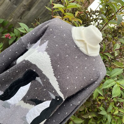 Vintage Honey 90s Grey Black Cute Penguin Winter Scene Jumper Women's ...